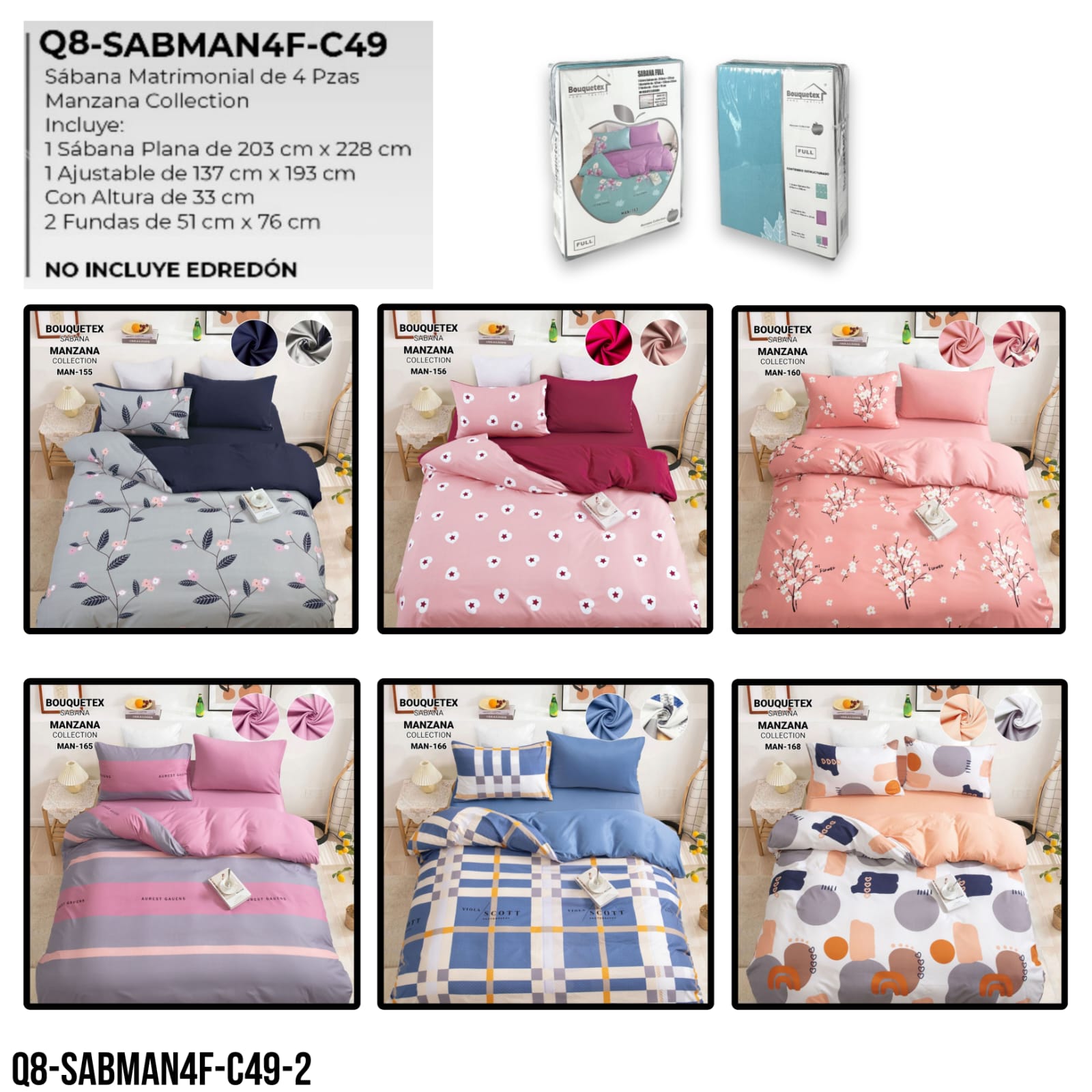 JUEGO DE SABANA FULL (4 PZS) – Q8-SABMAN4F-C49-2 – Derek