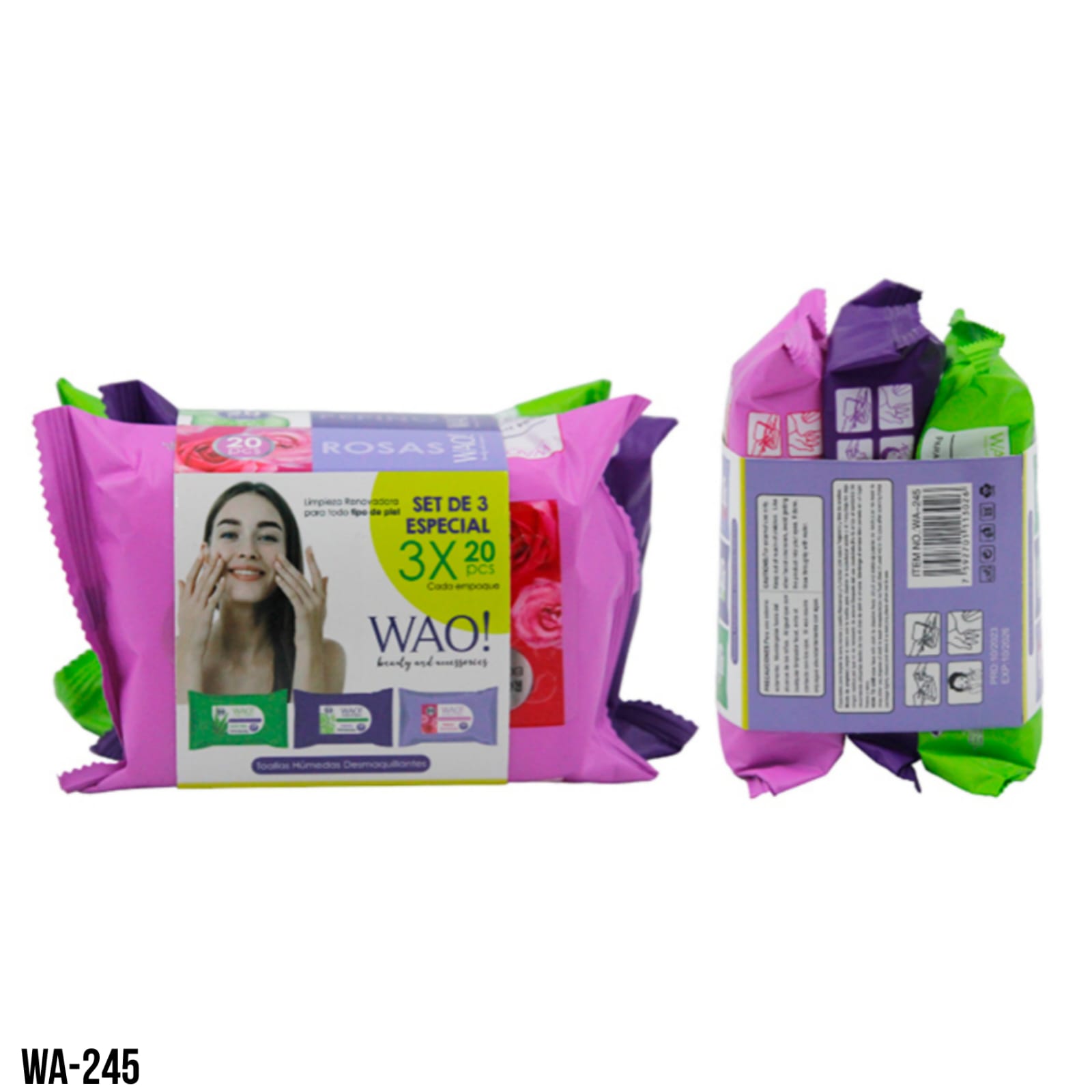 WAO SET DE 3 TOALLA HUMEDA FACIAL – WA-245 – Derek